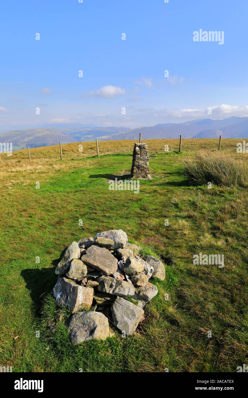View of the summit cairn and OS Trig point, of Fellbarrow fell above ...