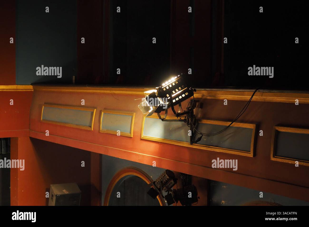 The spotlight shines on the stage in the theater. Lighting in theater ...