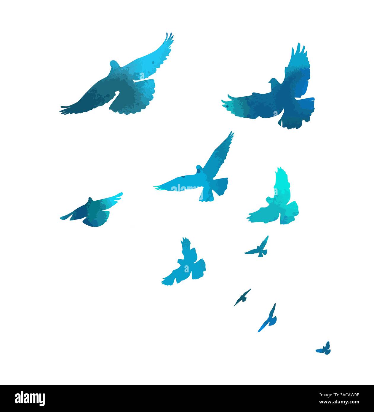 A flock of blue birds. hand drawing. Not AI. Vector illustration Stock ...