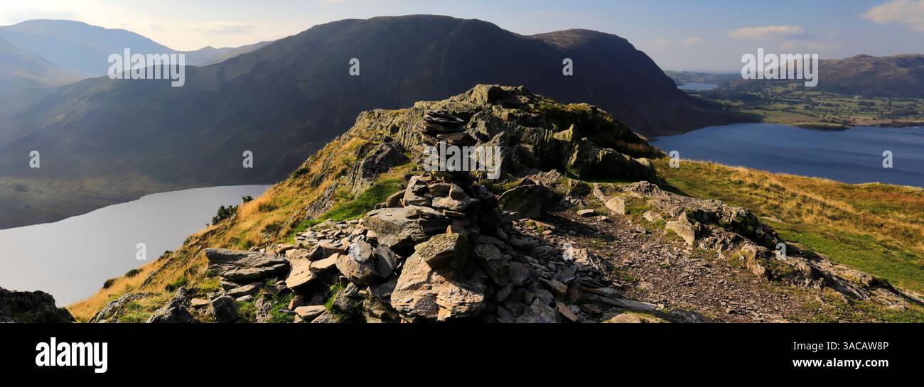 View of the summit cairn of Rannerdale Knotts fell above Crummock Water ...