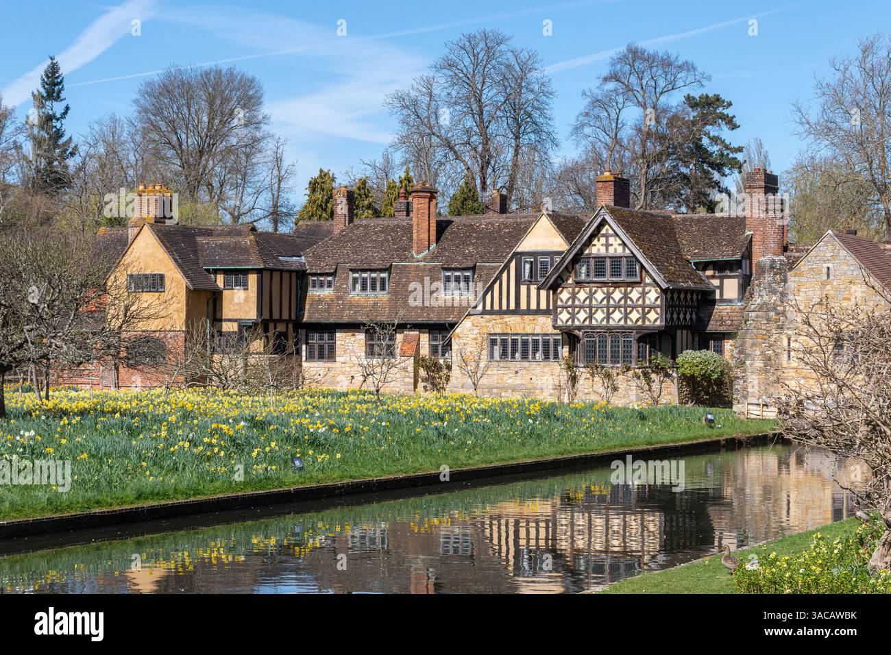 Spring view of the gardens at Hever Castle, Kent, England, UK, with ...