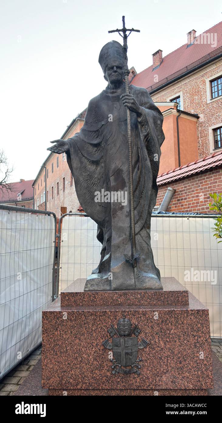 Statue of Pope John Paul II at the Wawel Royal Castle. The Polish city ...