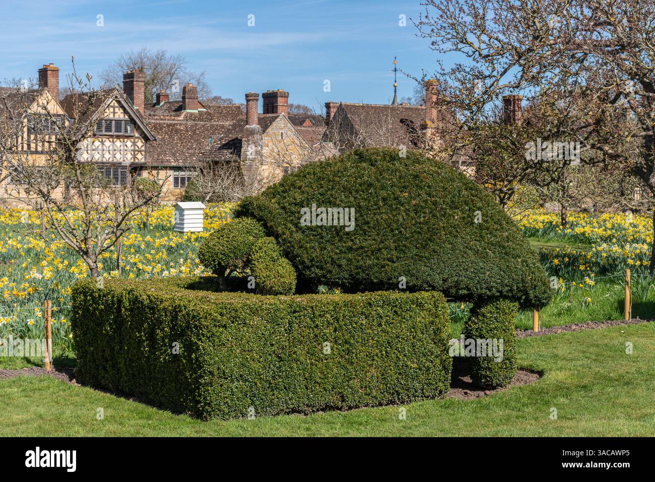 Spring view of the gardens at Hever Castle, Kent, England, UK, with ...