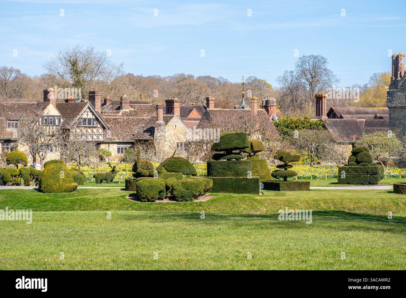 Spring view of the gardens at Hever Castle, Kent, England, UK, with ...