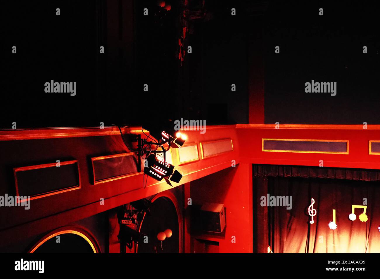 The spotlight shines on the stage in the theater. Lighting in theater ...