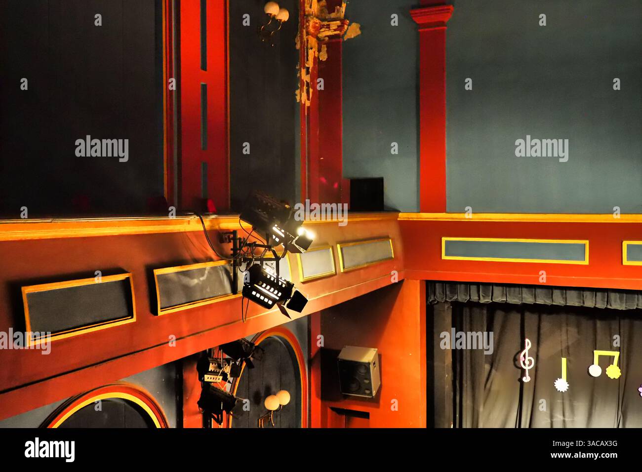 The spotlight shines on the stage in the theater. Lighting in theater ...