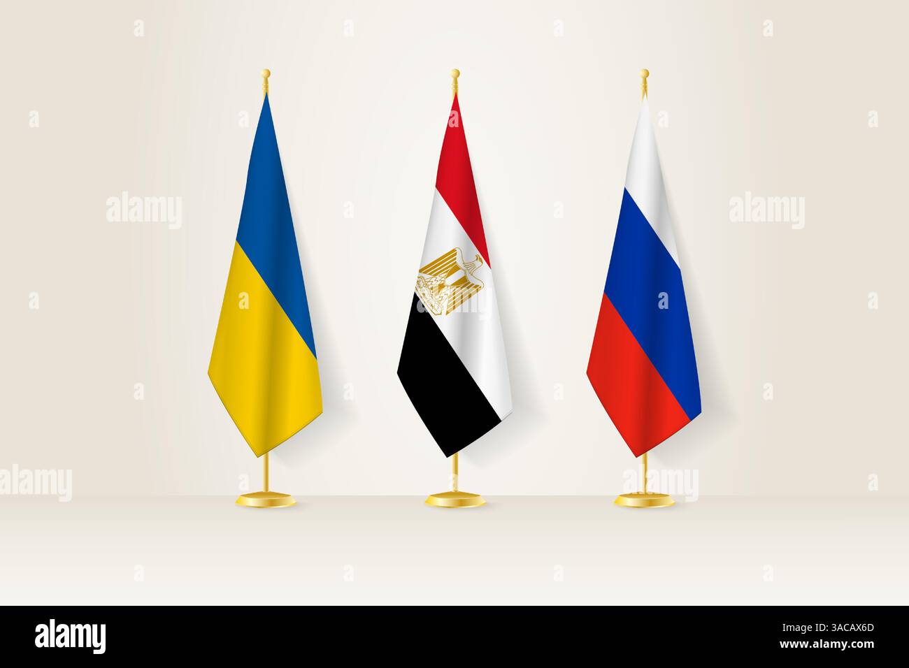 Diplomatic Meeting Representation, Ukraine, Egypt and Russia Flags ...