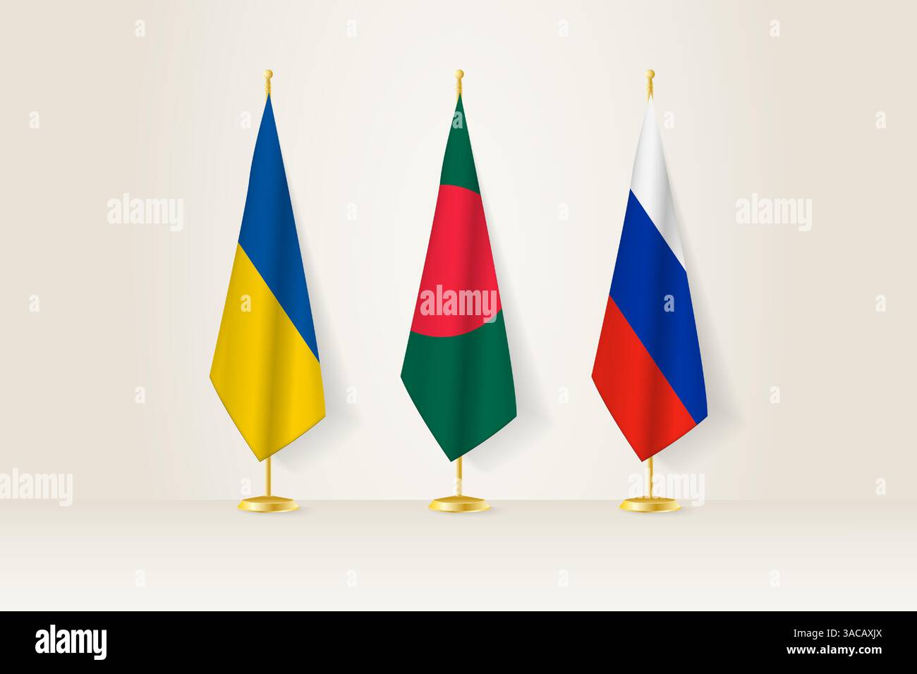 Diplomatic Meeting Representation, Ukraine, Bangladesh and Russia Flags ...