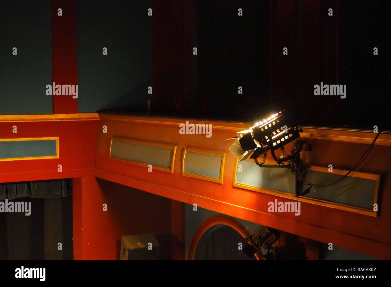 The spotlight shines on the stage in the theater. Lighting in theater ...