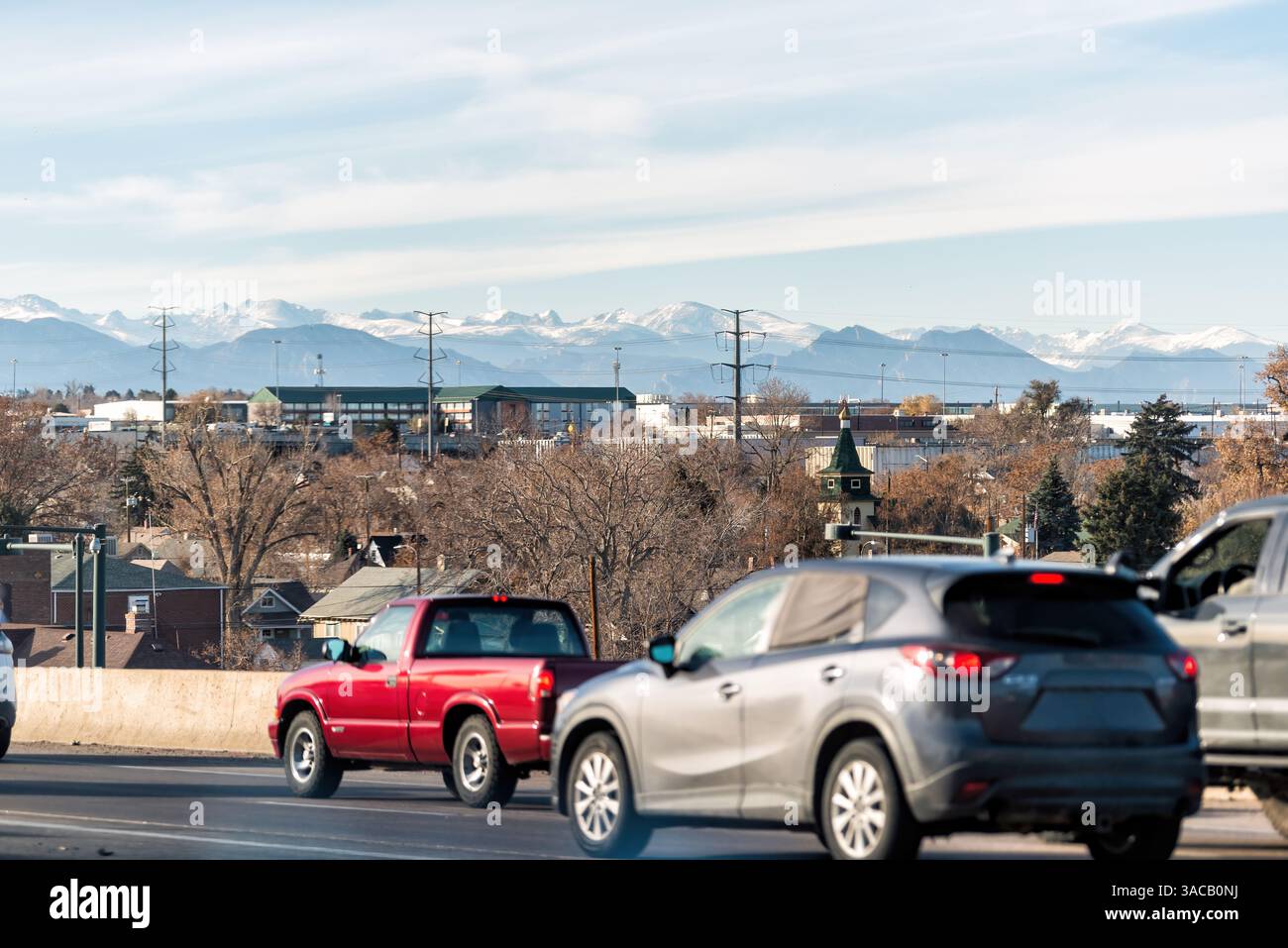 Denver, Colorado interstate i70 road with Denver Golden cityscape ...