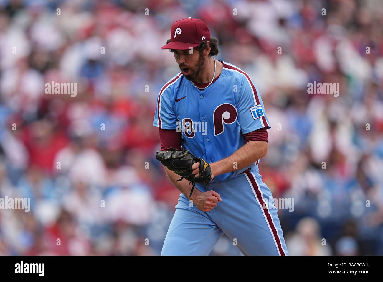Philadelphia Phillies pitcher Jordan Romano reacts after eighth inning ...