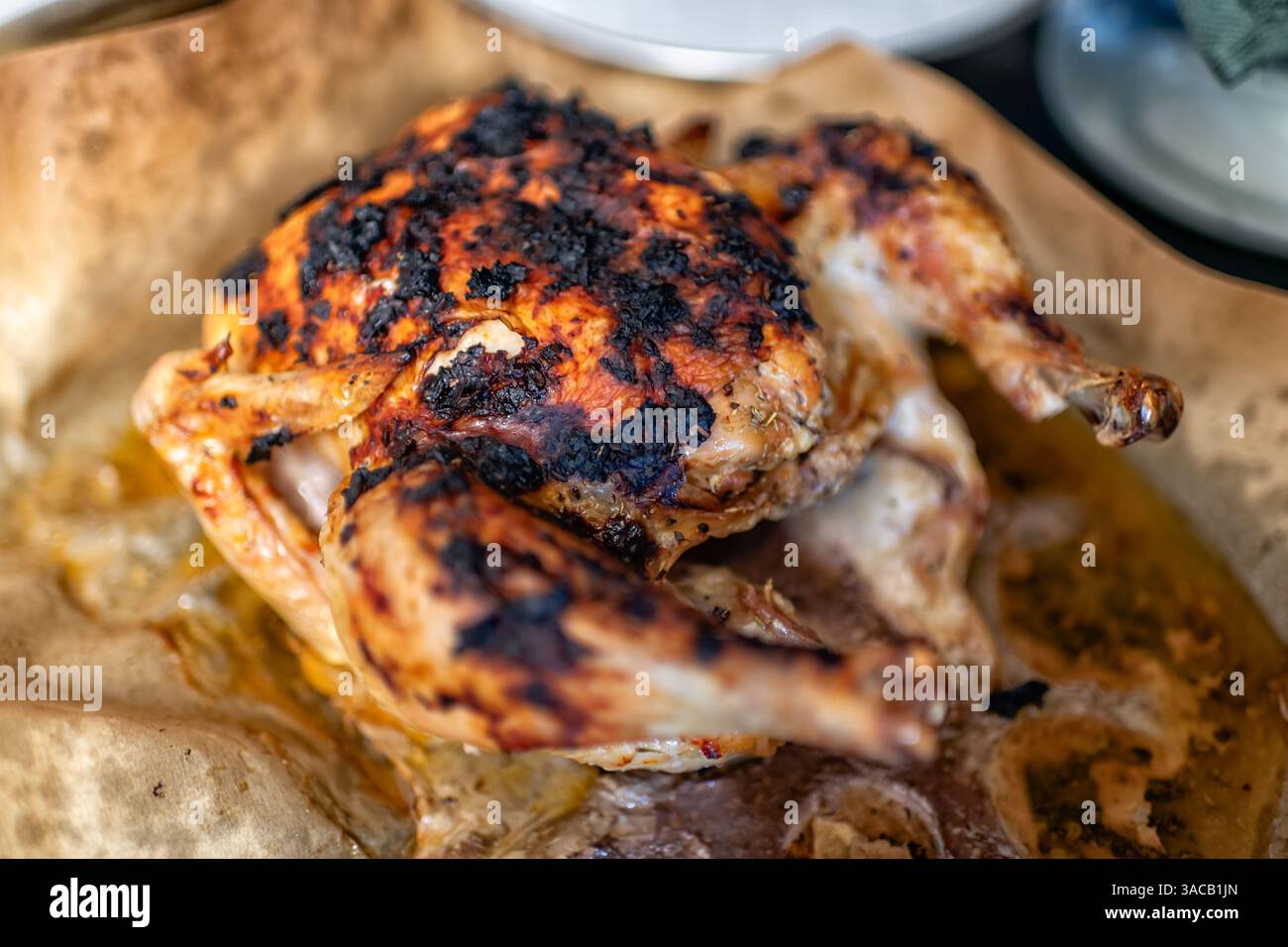 Roasted whole chicken on parchment paper oven, roasted baked protein ...