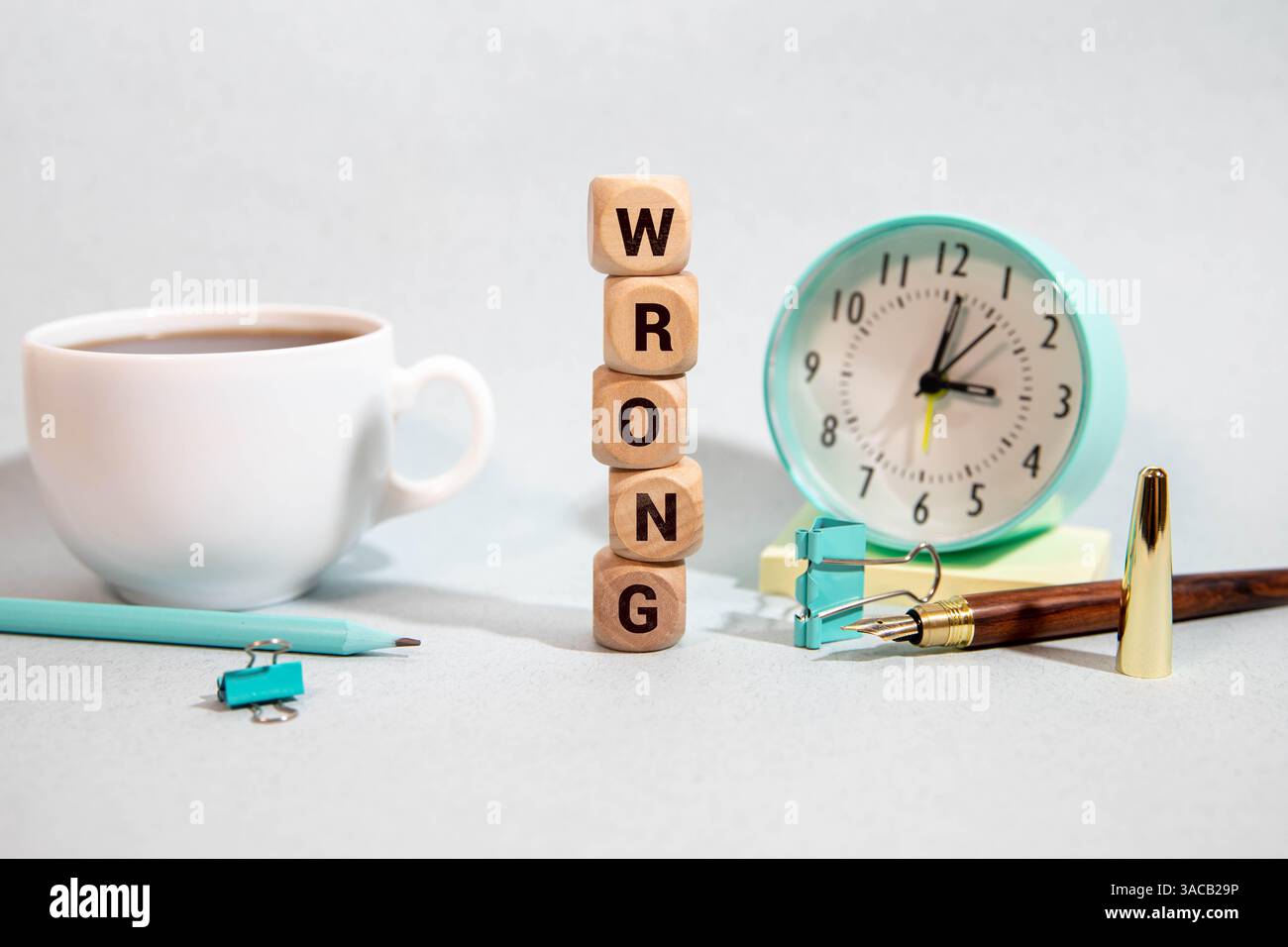 Wrong symbol. Concept word Wrong on beautiful wooden circles. Beautiful ...