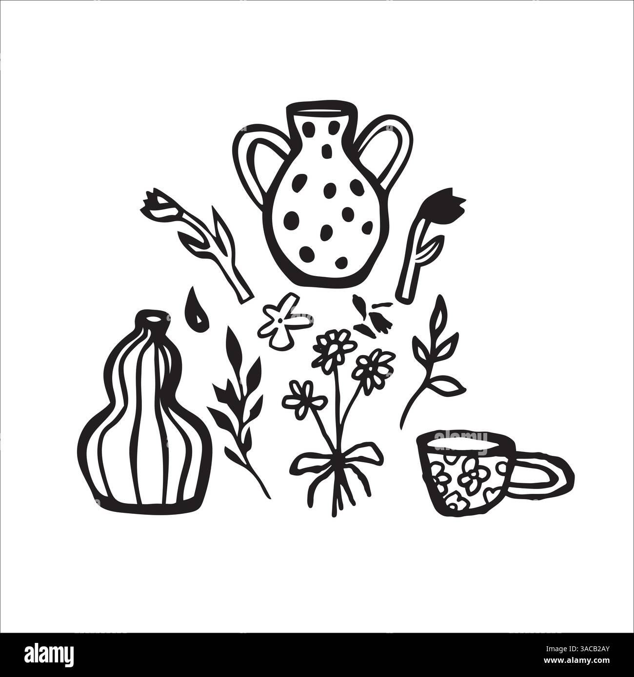 Set flowers vases in Stock Vector Images - Alamy