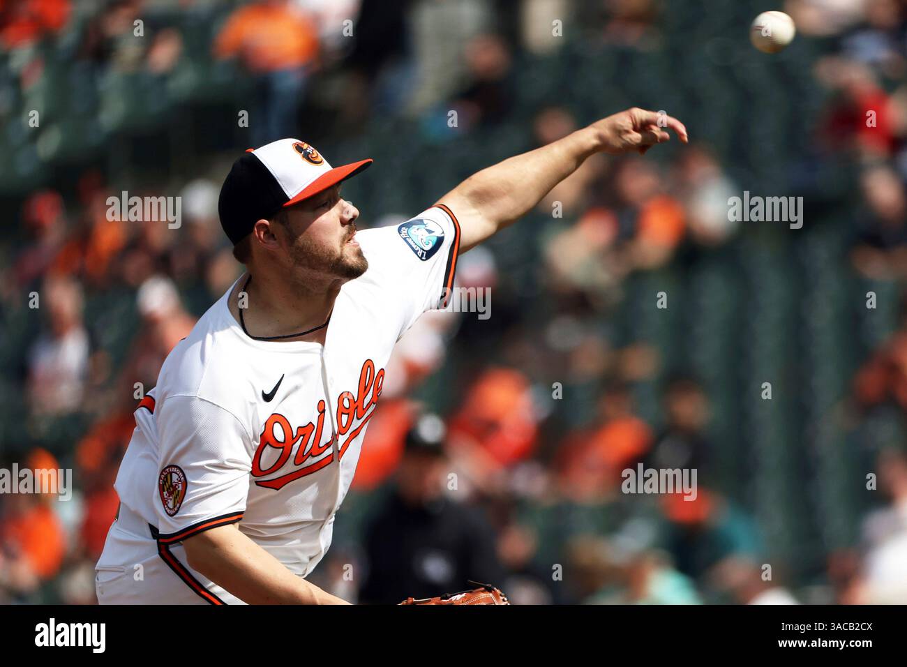 Baltimore Orioles pitcher Keegan Akin throws the ball during the ...