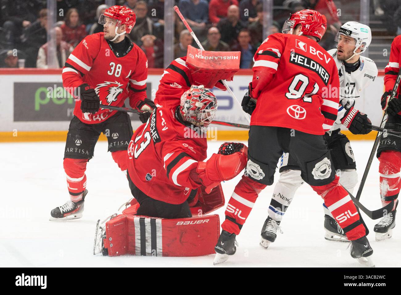 Lausanne, Switzerland. , . Kevin Pasche (goalkeeper) of Lausanne HC #33 ...