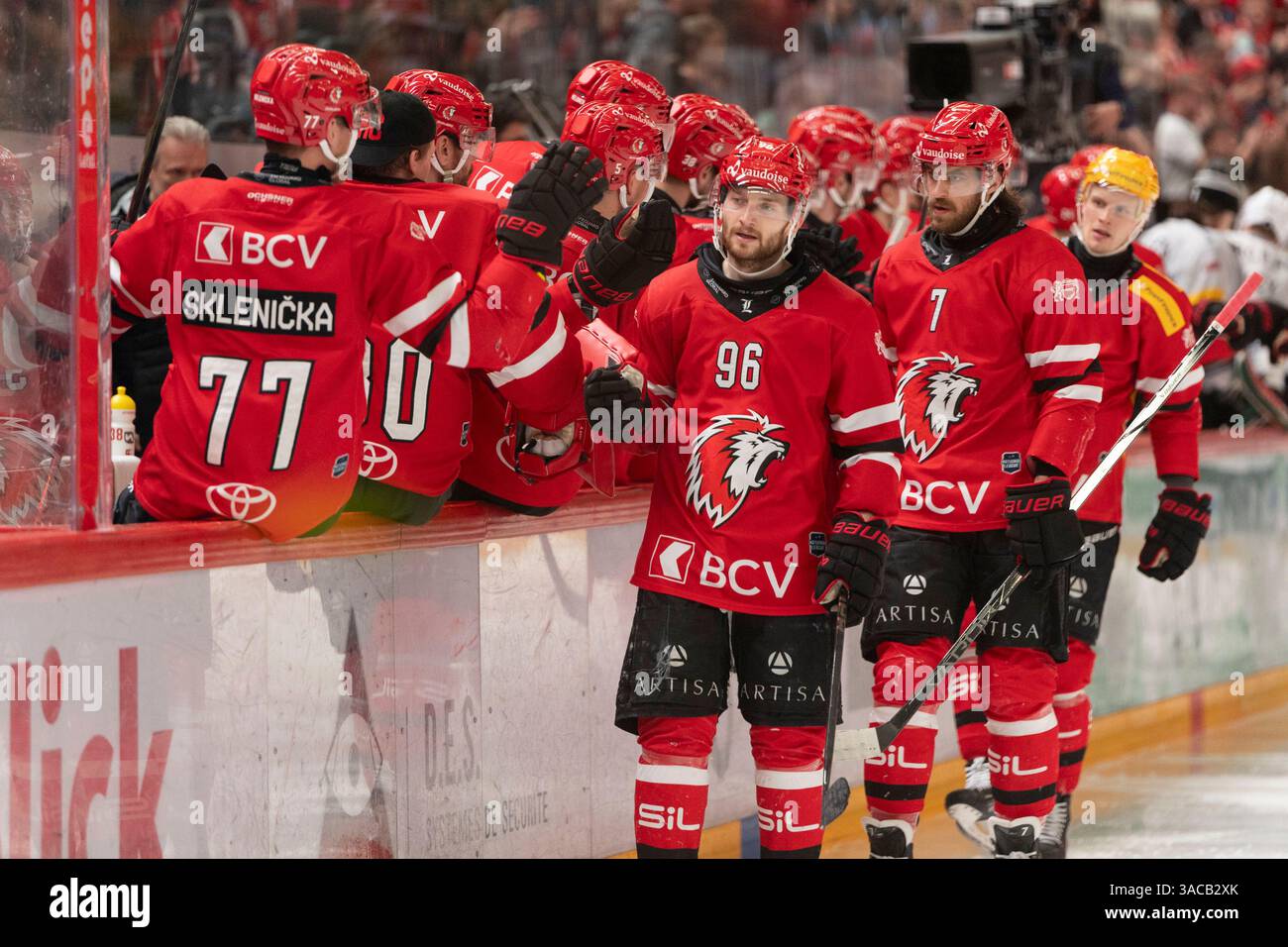 Lausanne, Switzerland. , . Andrea Glauser (defense) of Lausanne HC #96 ...