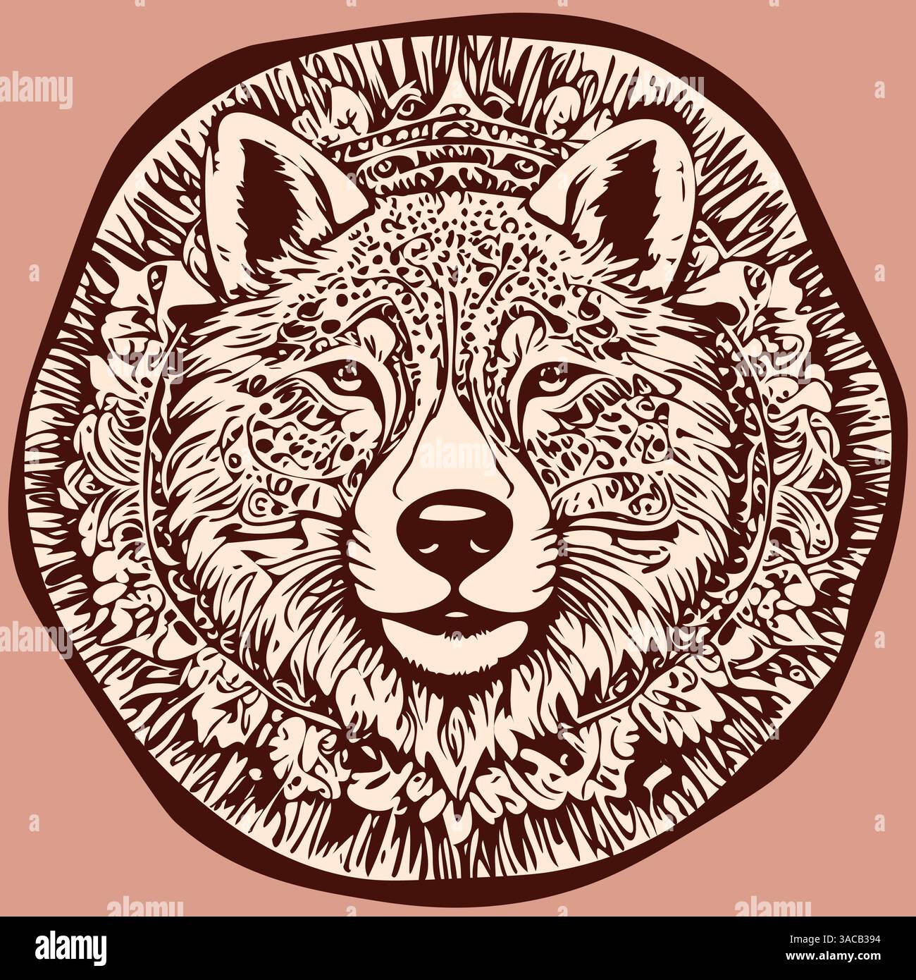 Vector wolf portrait in a tribal stencil style. Bold circular design ...