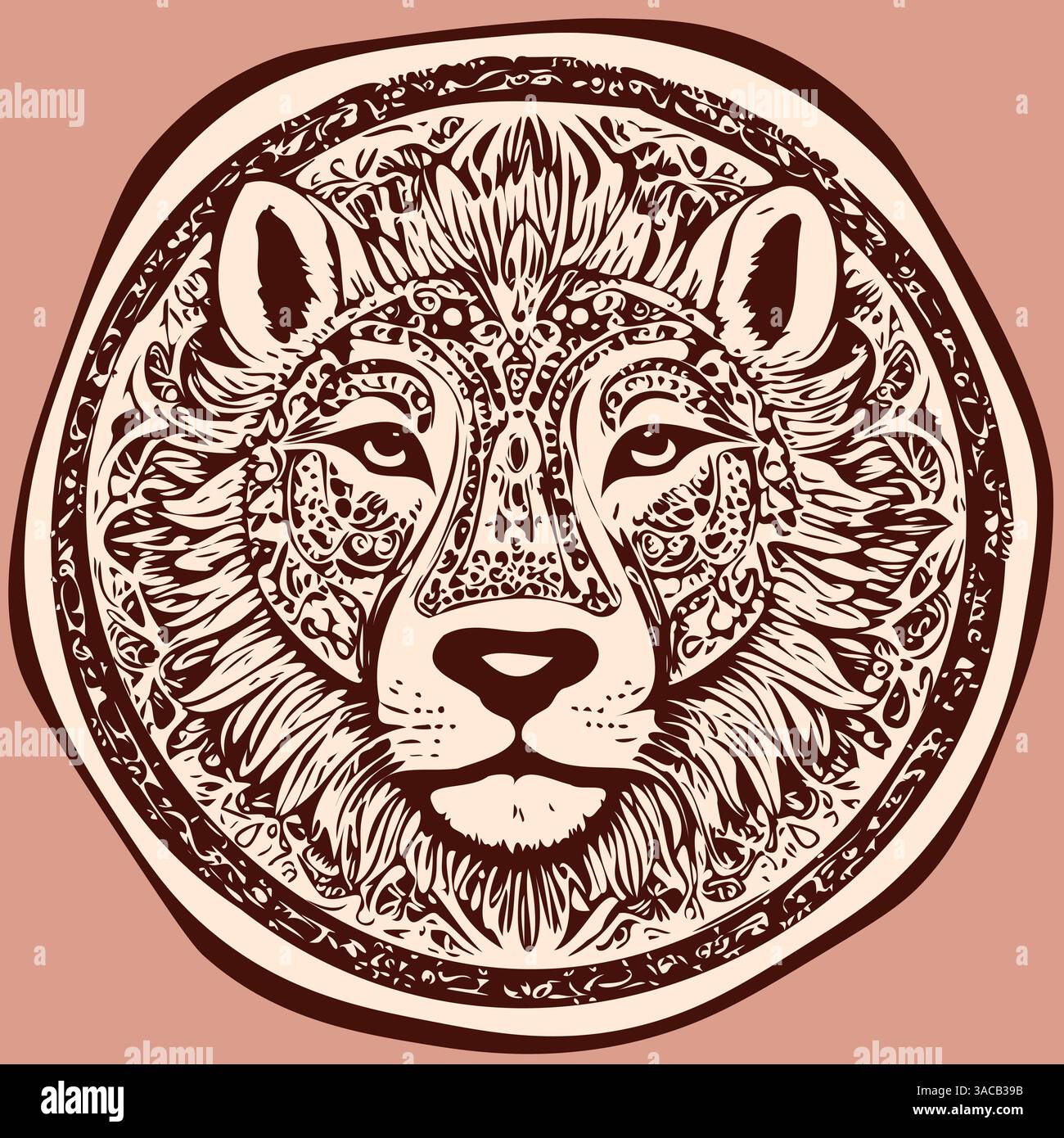 Vector stencil lion portrait in a bold circular tribal design. Strong ...