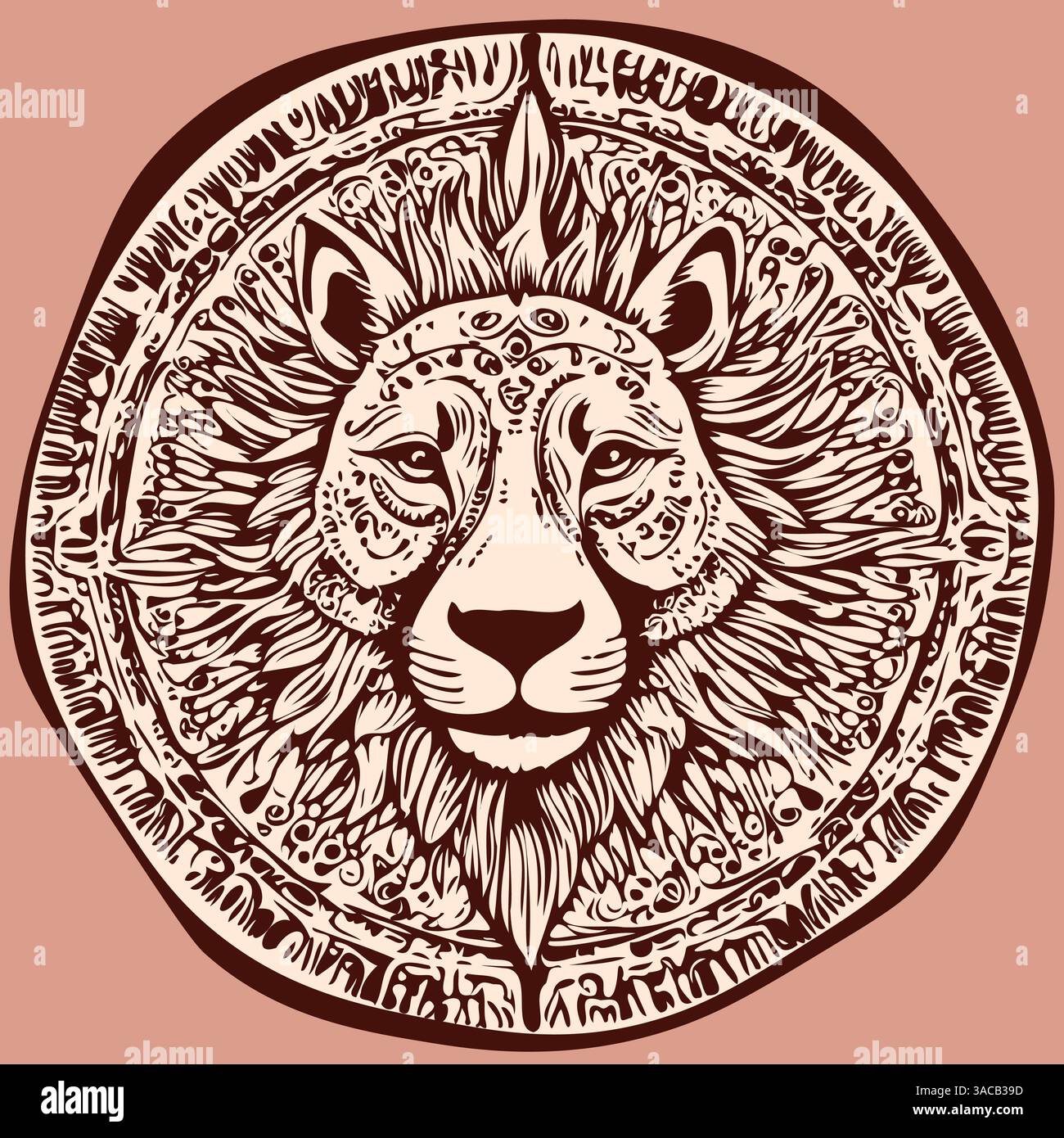 Vector stencil lion portrait in a bold circular tribal design. Strong ...