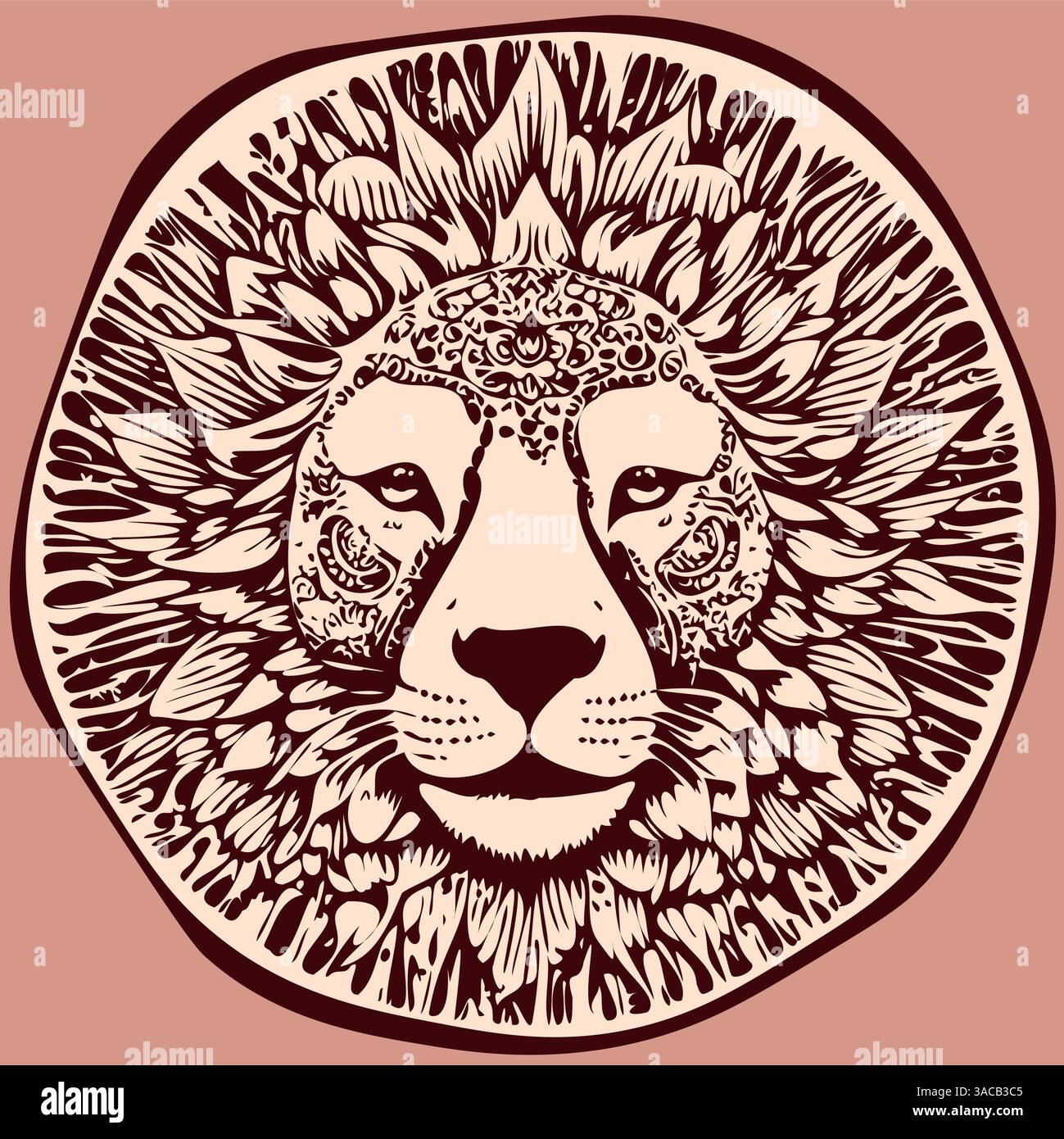 Vector stencil lion portrait in a bold circular tribal design. Strong ...