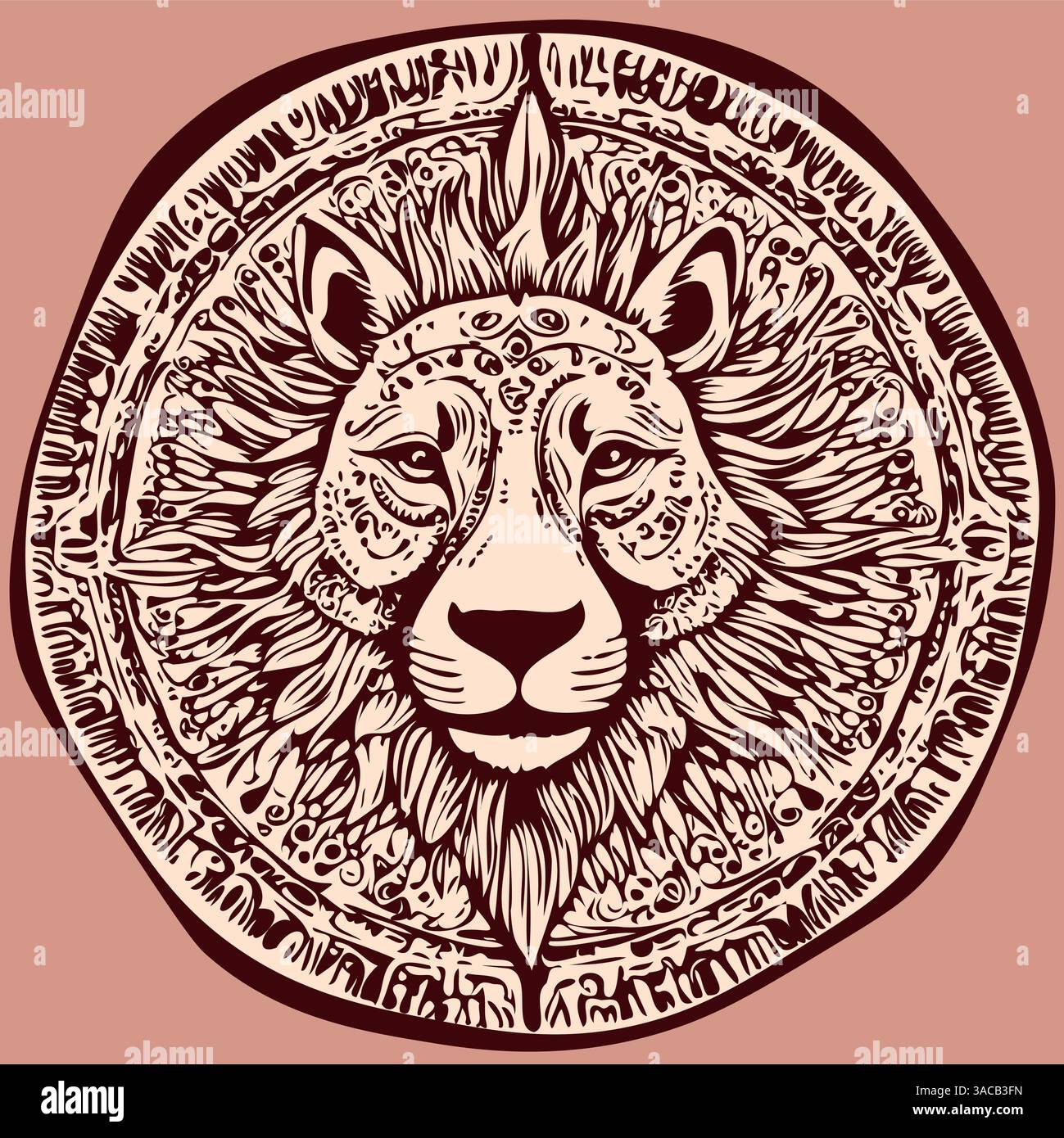 Vector stencil lion portrait in a bold circular tribal design. Strong and artistic, perfect for ...