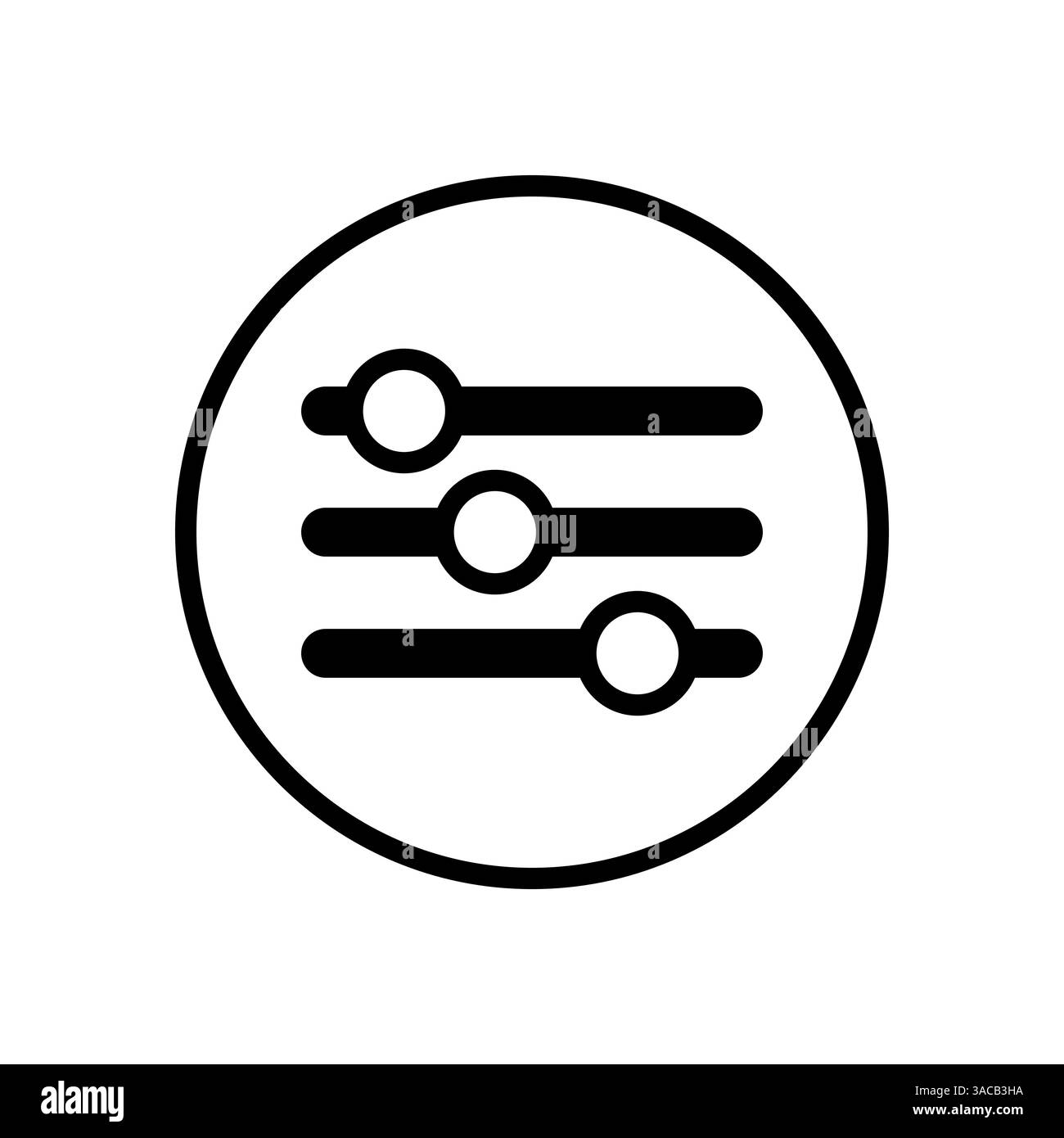 The icon shows three sliders in a circle, in black and white Stock ...