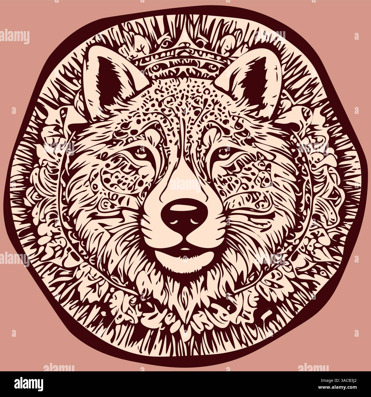 Vector wolf portrait in a tribal stencil style. Bold circular design ...