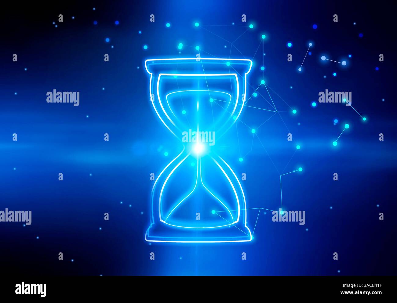 Hourglass and lights on blue gradient background. Time concept Stock ...