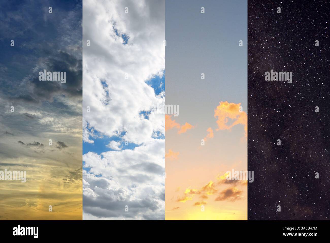 Beautiful sky at different times of day. Sunset, sunrise, night ...