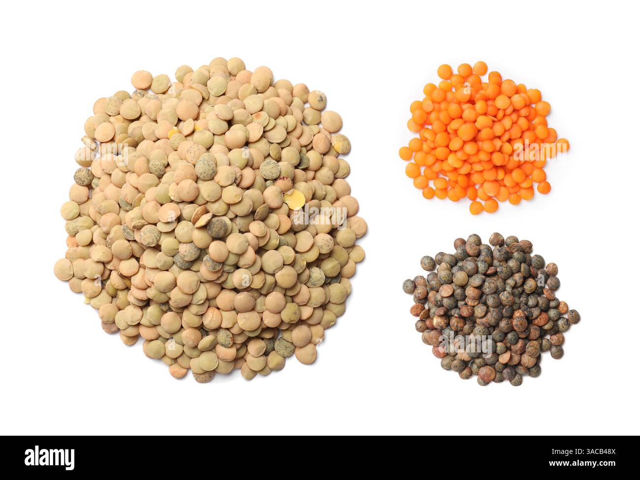Different types of lentils isolated on white, set. Top view Stock Photo ...
