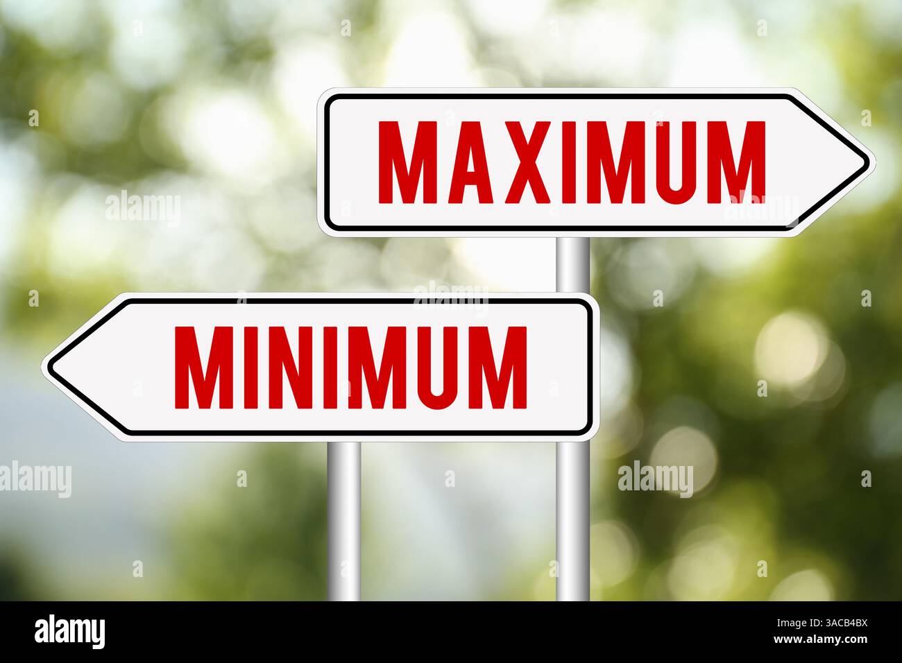 Signposts with Maximum and Minimum arrows pointing in different ...