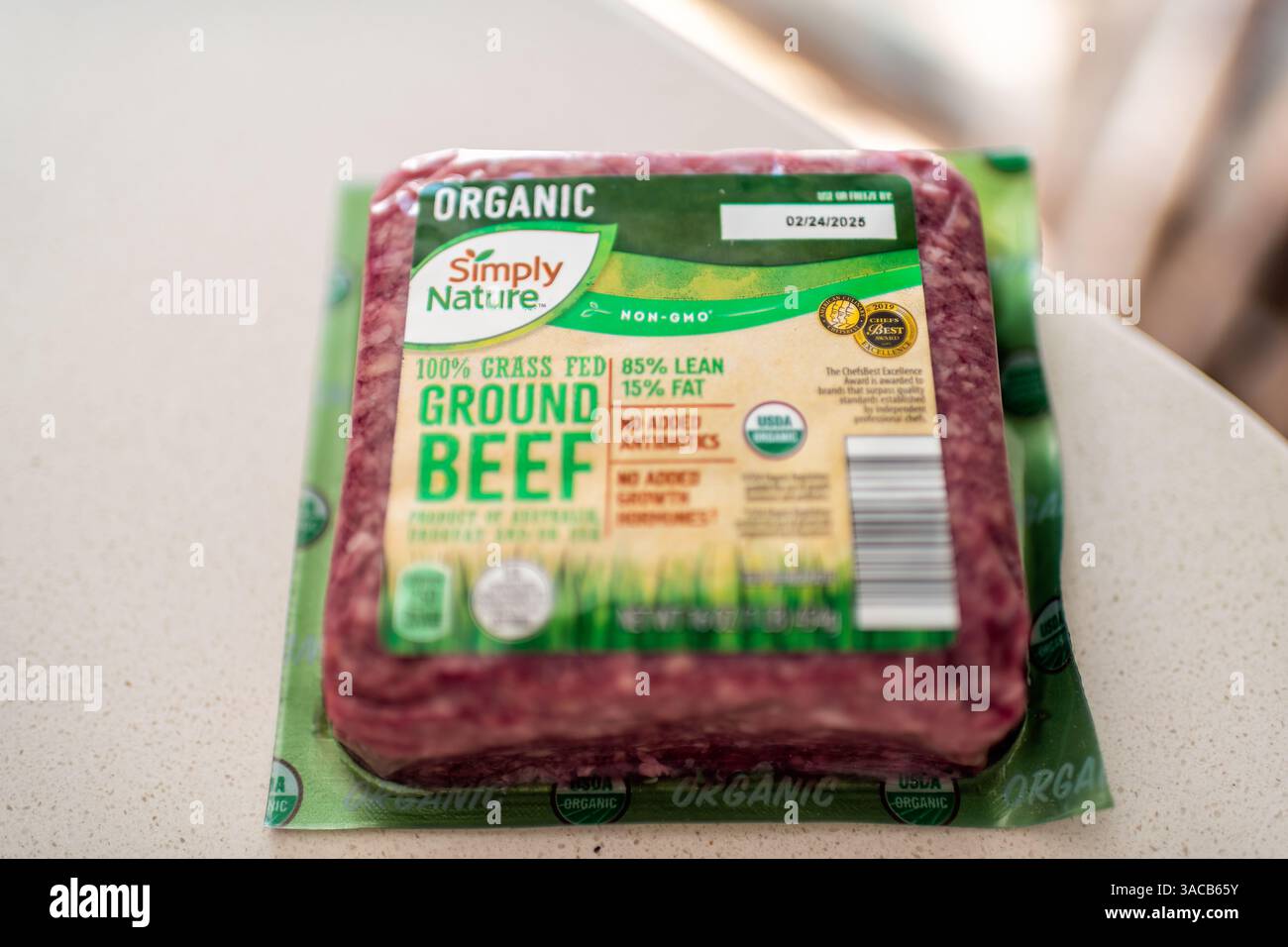 Roseland, USA - February 4, 2025: Ground beef meat, 85% lean 15% fat ...