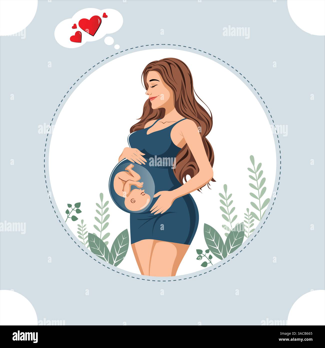 Pregnant Woman with Visible Baby in Womb – Cute Vector Illustration ...