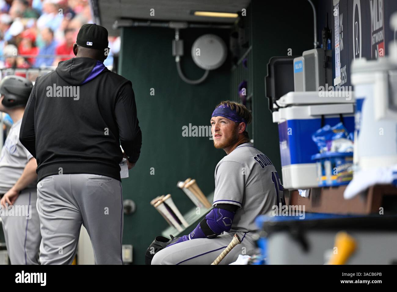 PHILADELPHIA, PA - APRIL 03: Colorado Rockies catcher Hunter Goodman ...