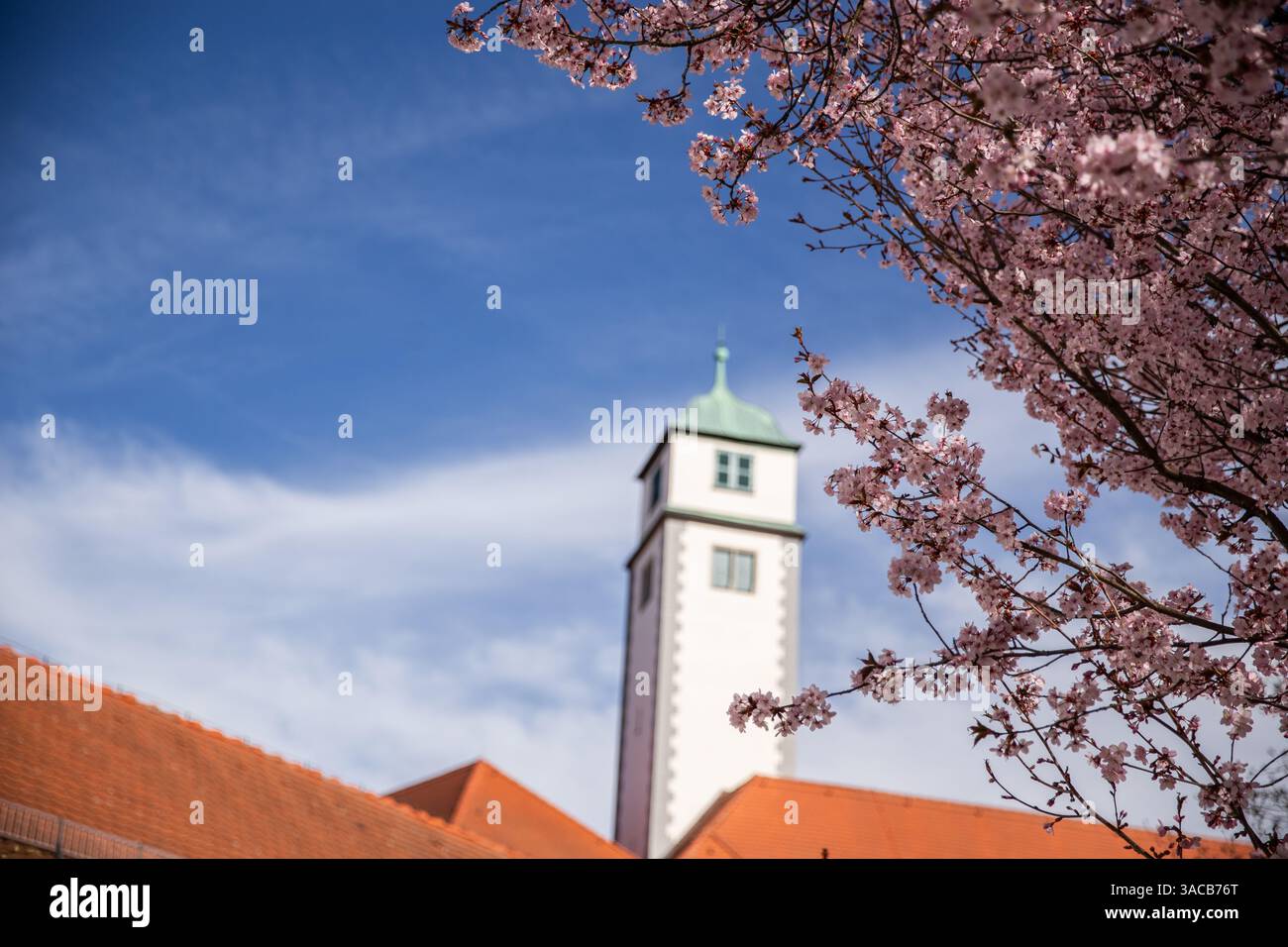 Spring in europe. Augsburg, Bavaria. Spring bloom. German architecture ...