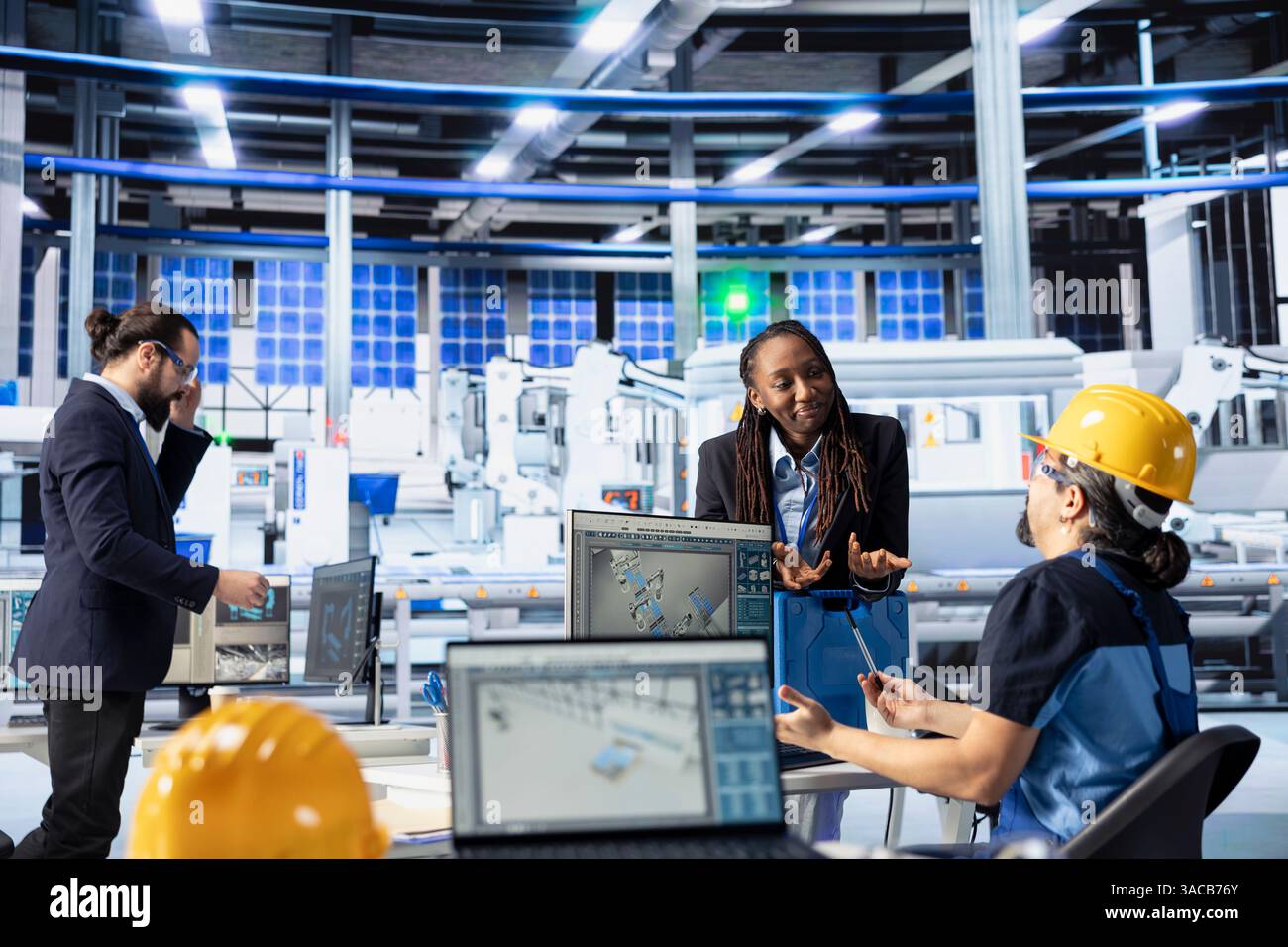 Solar panels plant engineering team doing quality control using ...