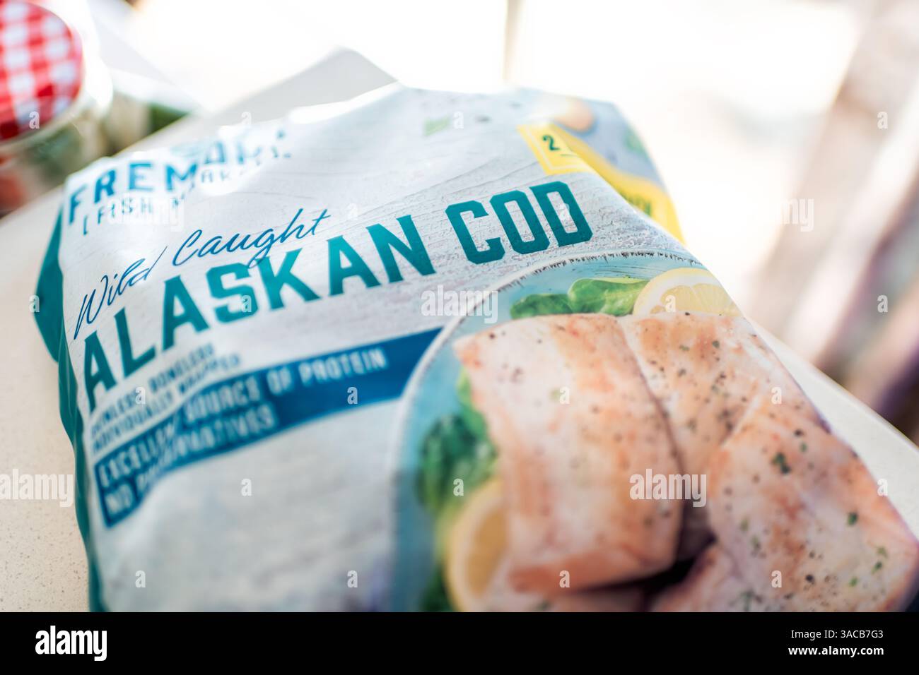 Roseland, USA - February 4, 2025: Alaskan cod frozen seafood fish ...