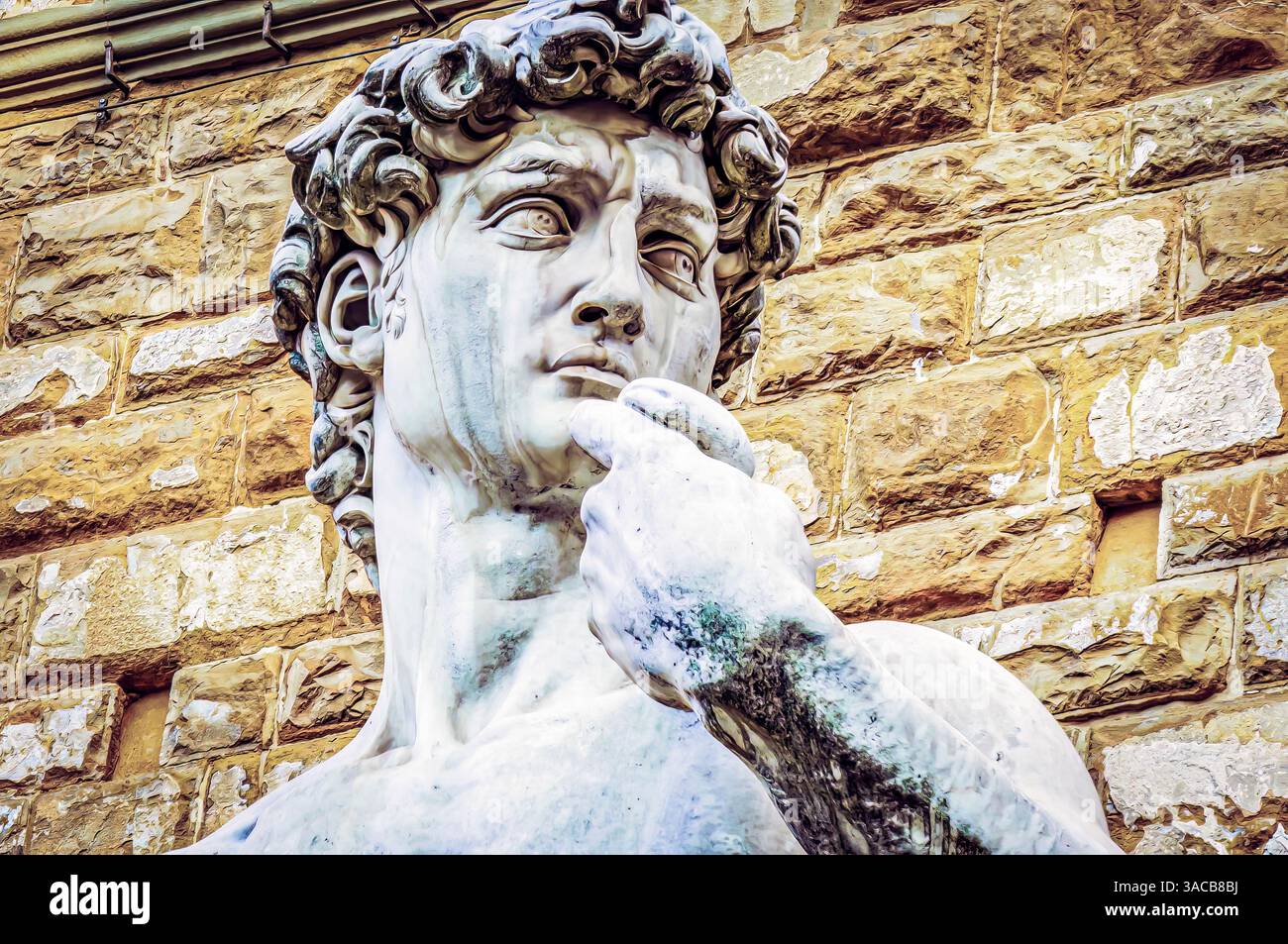 Statue of David, Florence, Italy. Close-up of portrait of copy of ...