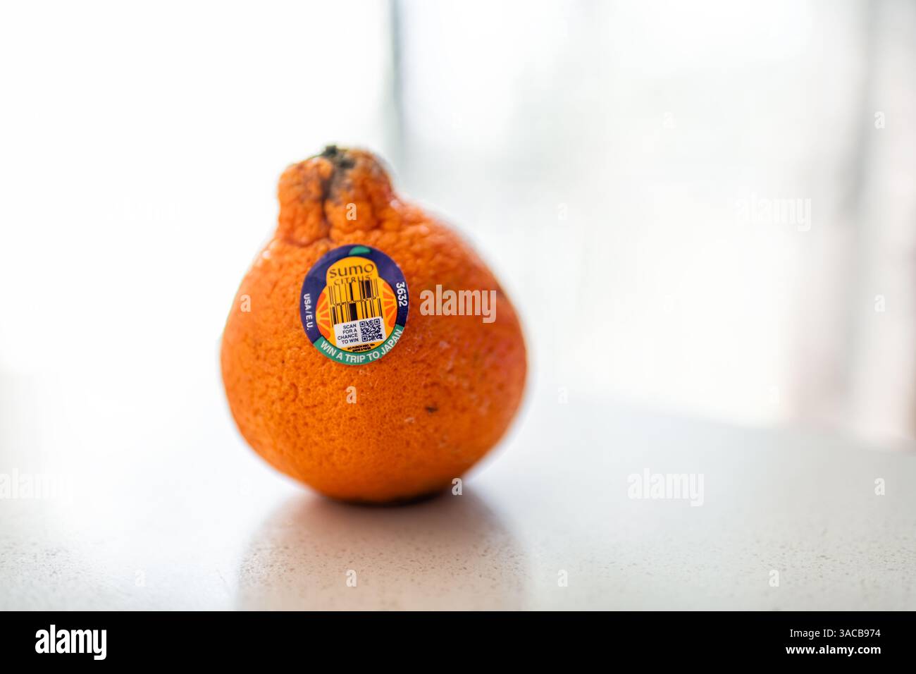 Roseland, USA - February 4, 2025: Sumo citrus macro closeup with ...
