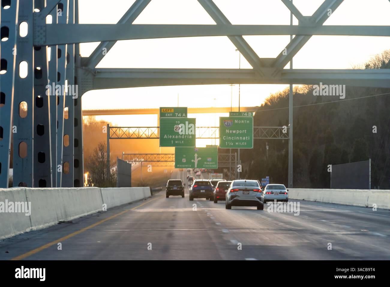 Fort Thomas, USA - November 20, 2022: Ohio border with road and ...