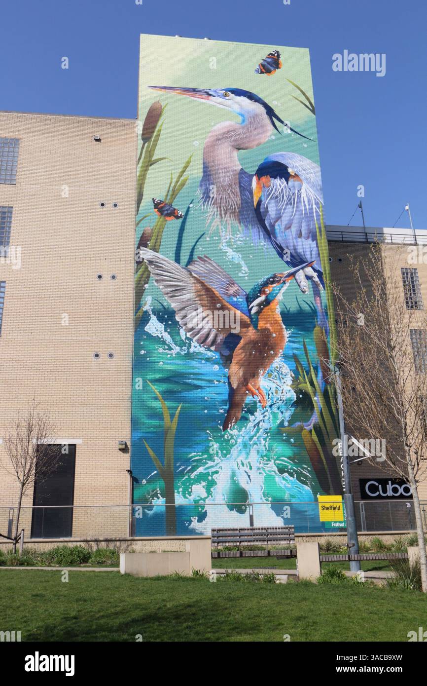 Kingfisher Heron mural street art Reverie Cubo building wall in Pounds ...