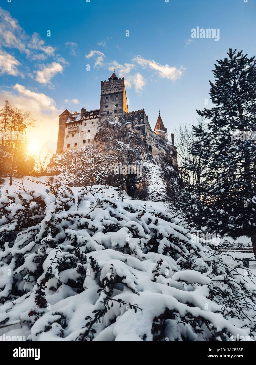 Old bran castle under snow hi-res stock photography and images - Alamy