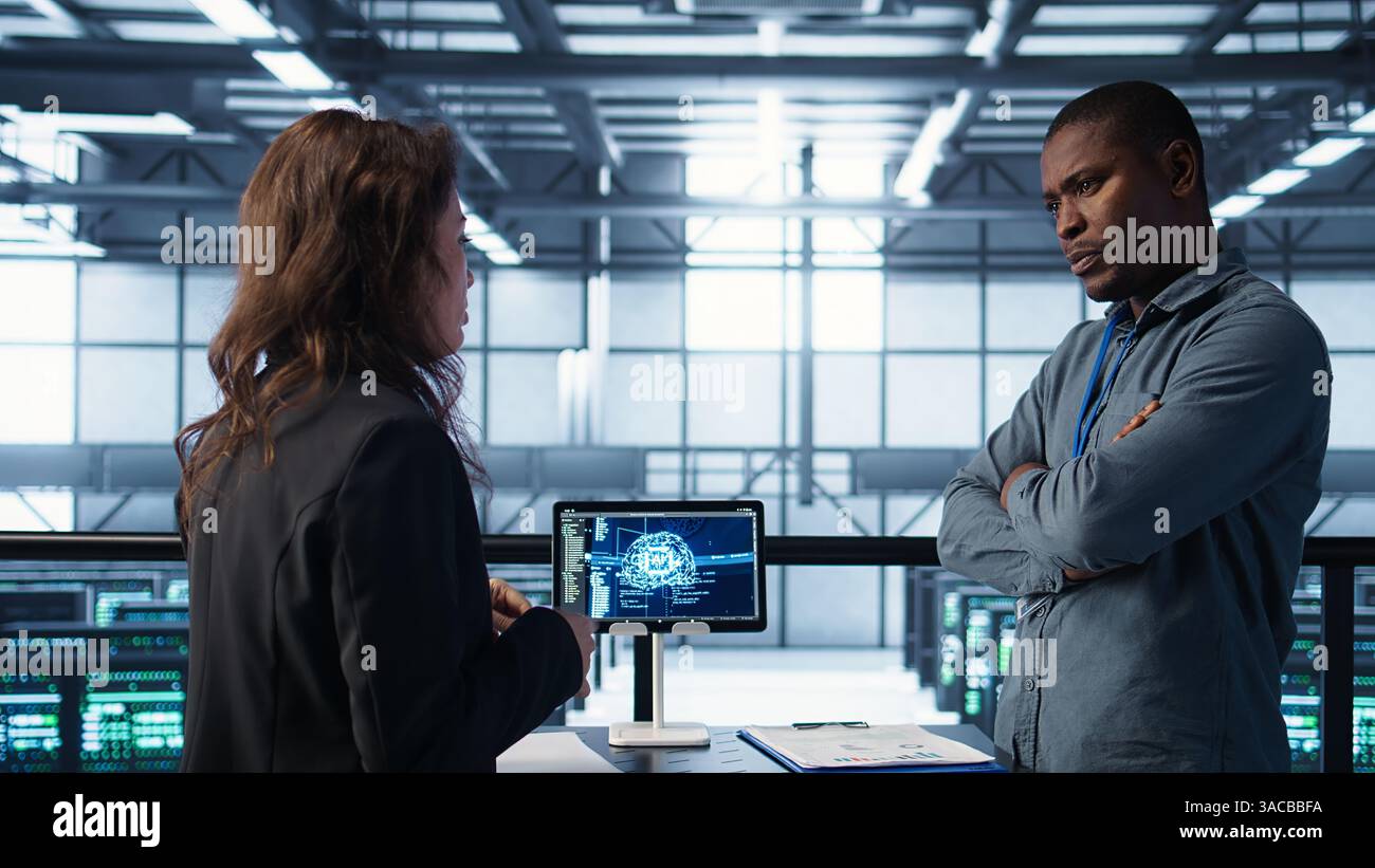 Team Of Engineers In Data Center With Tablet Integrating Ai Driven Automation Tools Doing