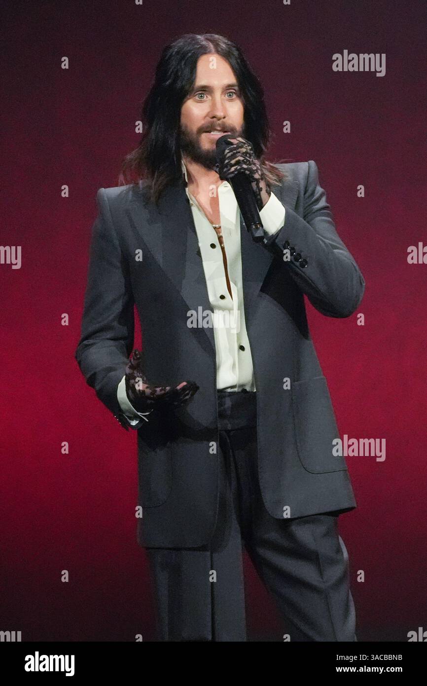 Jared Leto, cast member of the upcoming film "Tron: Ares," speaks ...