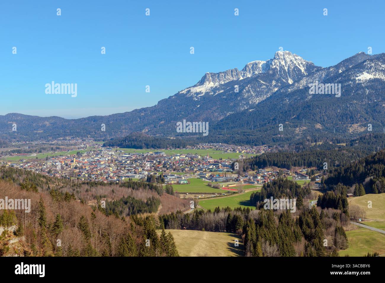 A view of Reutte from the Highline 179 suspension bridge in Tyrol ...