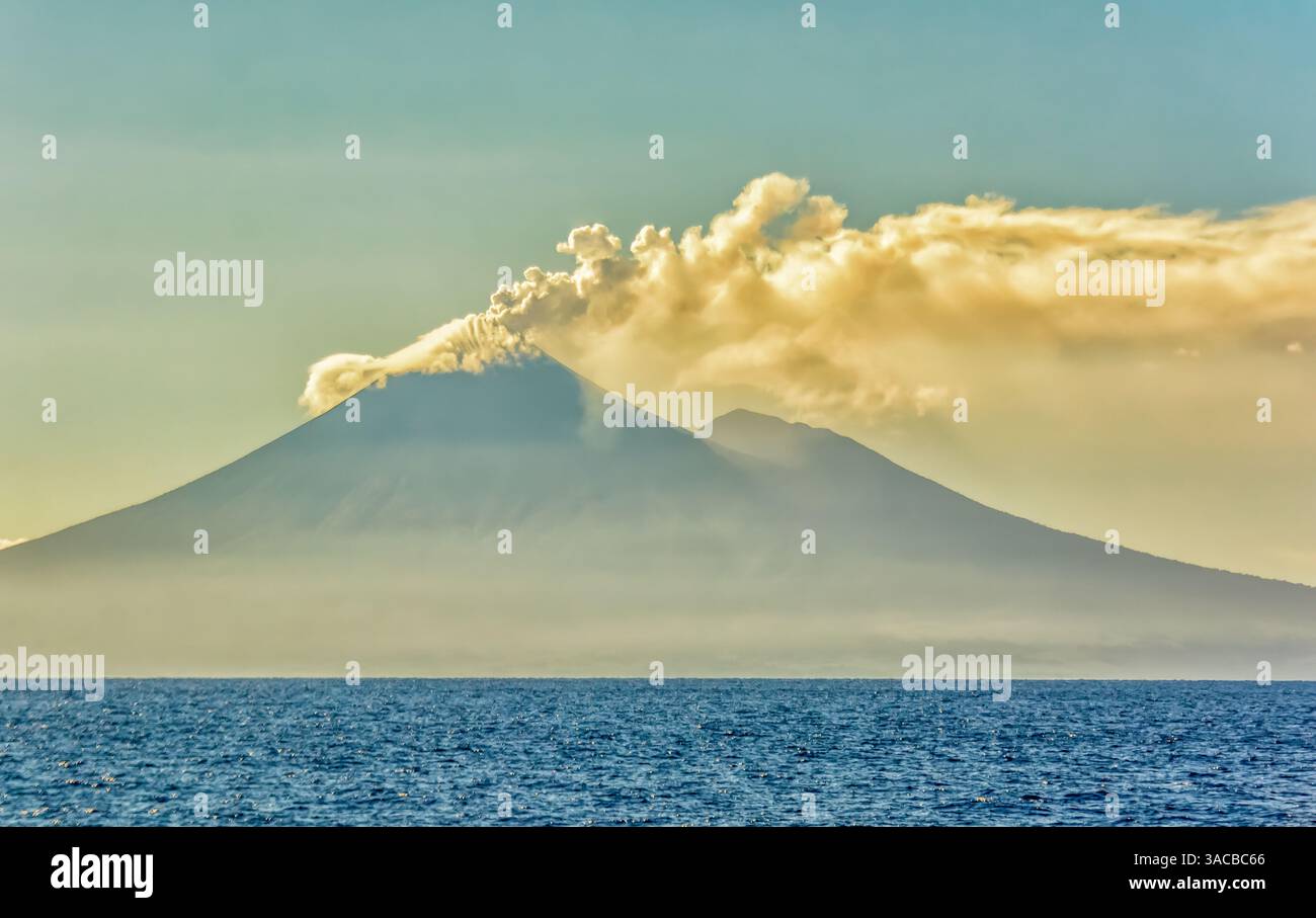 Active Volcano, Coral Sea, Papua New Guinea. Landscape view across the ...