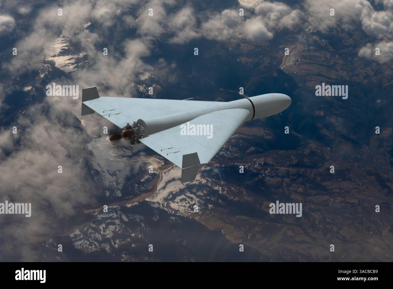 A tactical strike drone over the ground, a modern combat drone moving ...