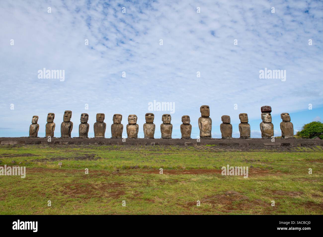 Chile, Easter Island, aka Rapa Nui. Tongariki, with 15 traditional moai ...