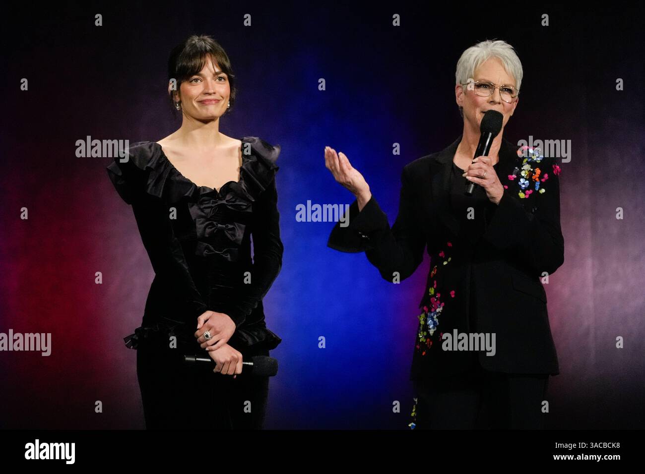 Ann Marie Sanderlin, left, and Jamie Lee Curtis appear onstage during ...